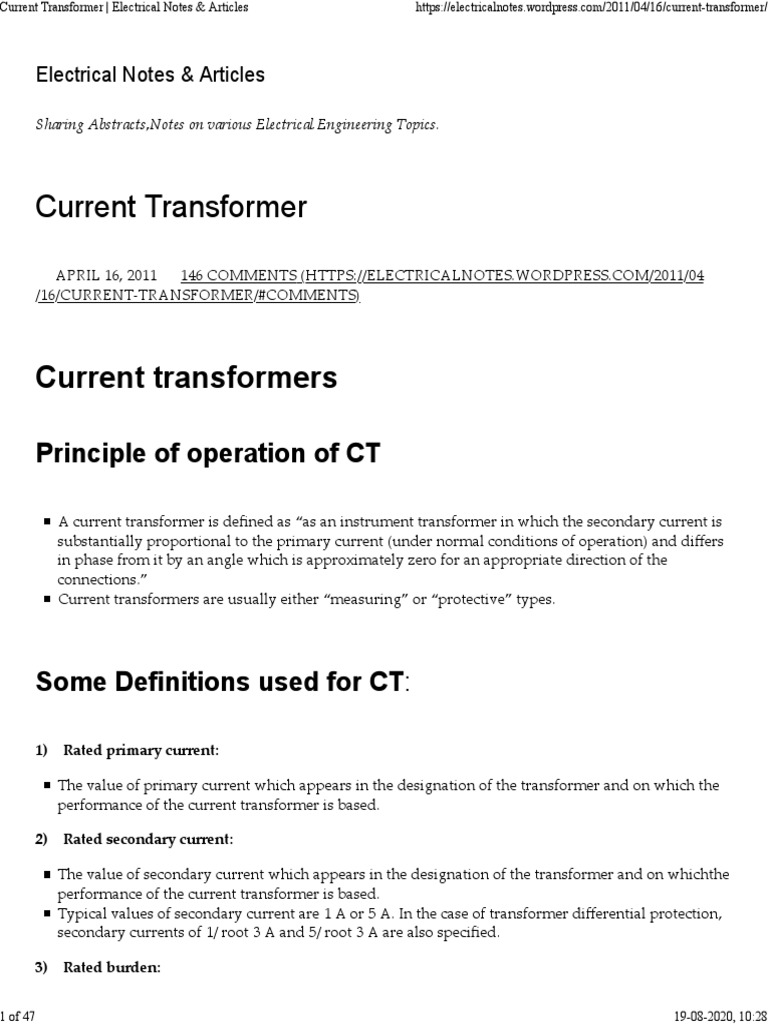 Current Transformer Guide | PDF | Transformer | Electrical Impedance