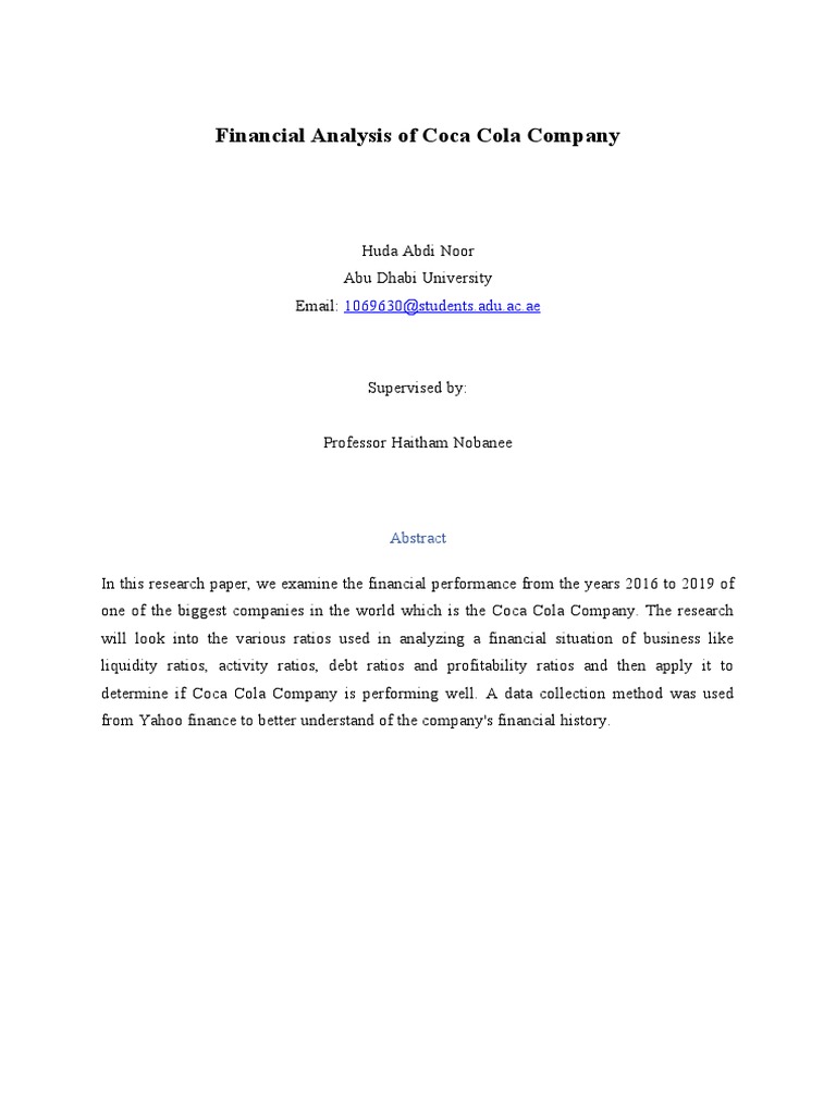 Financial Analysis of Coca Cola Company: 1069630@students - Adu.ac - Ae ...