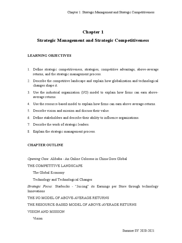 Strategic Management and Competitiveness Overview | PDF | Competitive ...