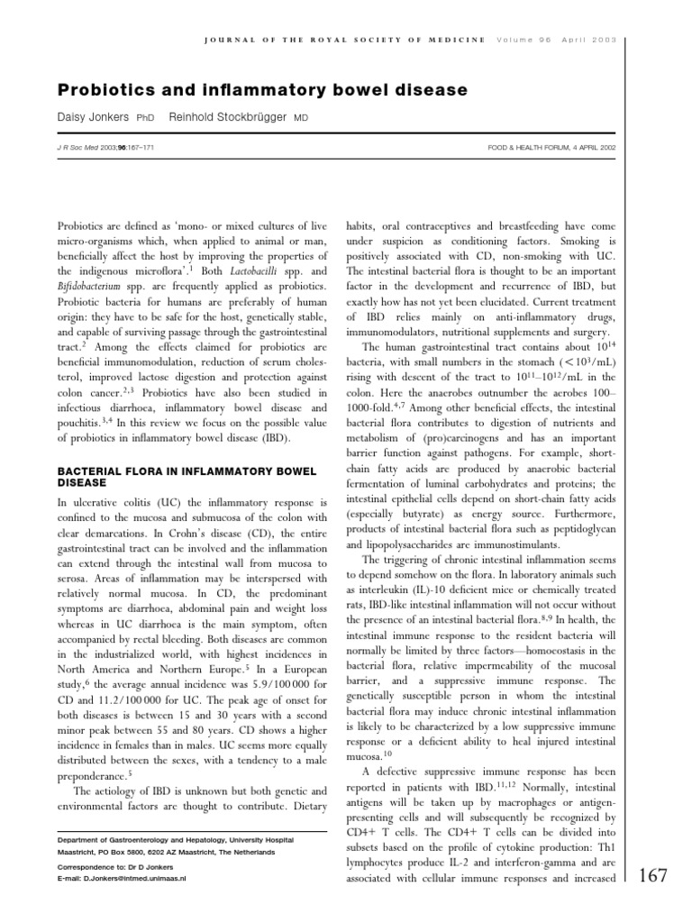 2003 Probiotic and IBD | PDF | Inflammatory Bowel Disease ...