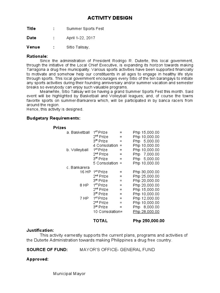 Summer Sports Fest Activity Design | PDF | Philippines | Sports