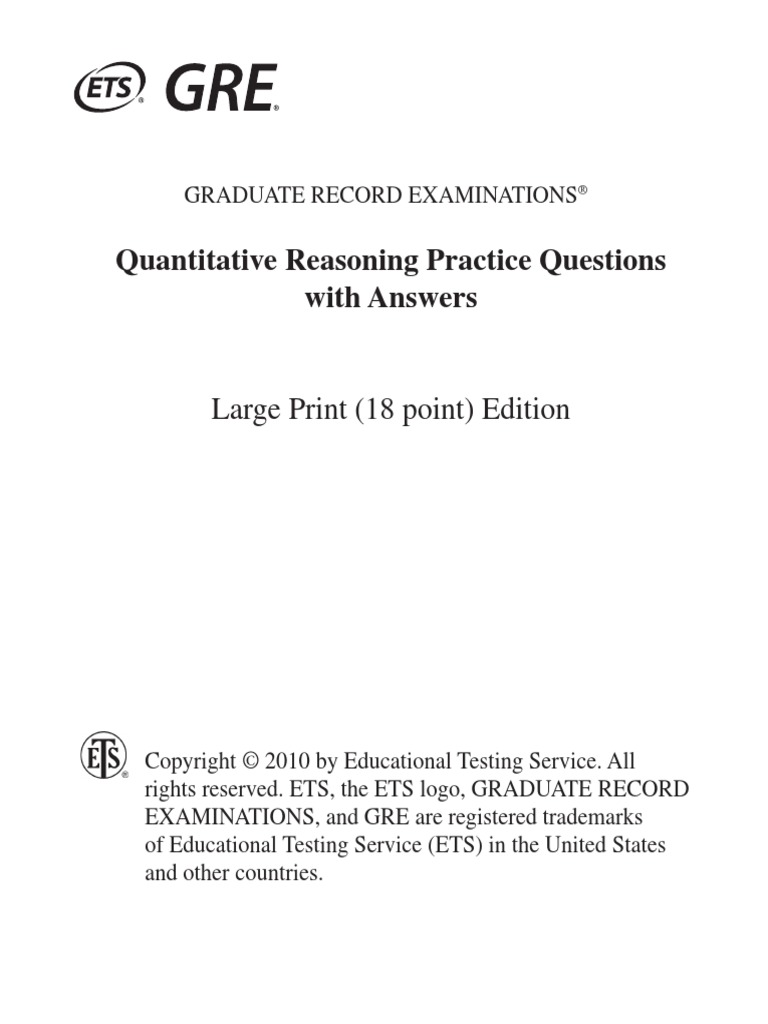 Quantitative Reasoning Practice Questions With Answers: Large Print (18 ...