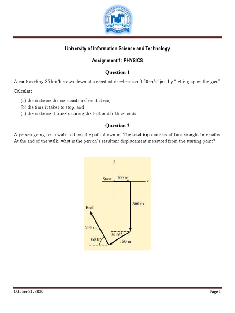 University of Information Science and Technology Assignment 1: PHYSICS | PDF