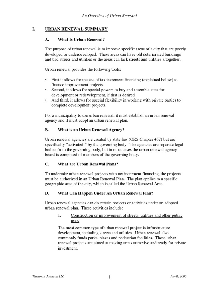 Financing Redevelopment Through Tax Increment: An Overview of How Urban ...