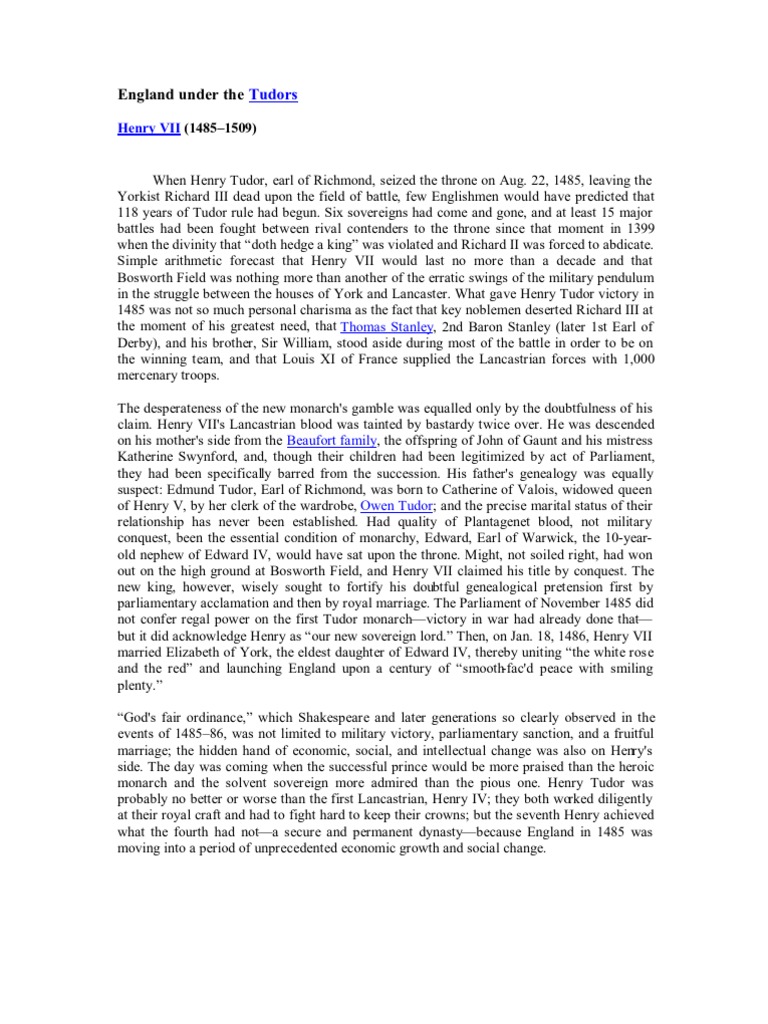England Under The Tudors | PDF | House Of Tudor | House Of Lancaster