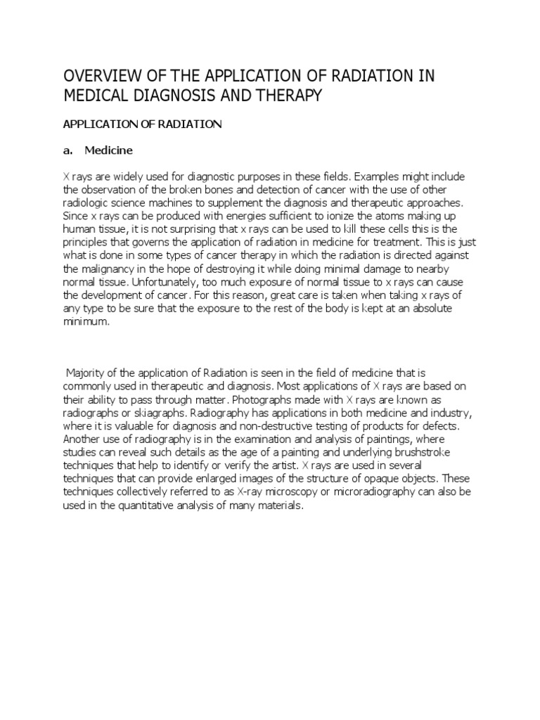Overview of The Application of Radiation in Medical Diagnosis and ...