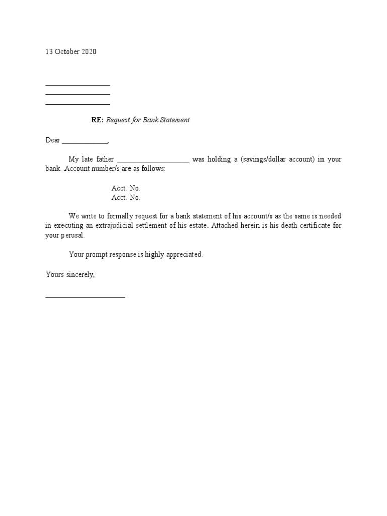 Bank Letter Request | PDF
