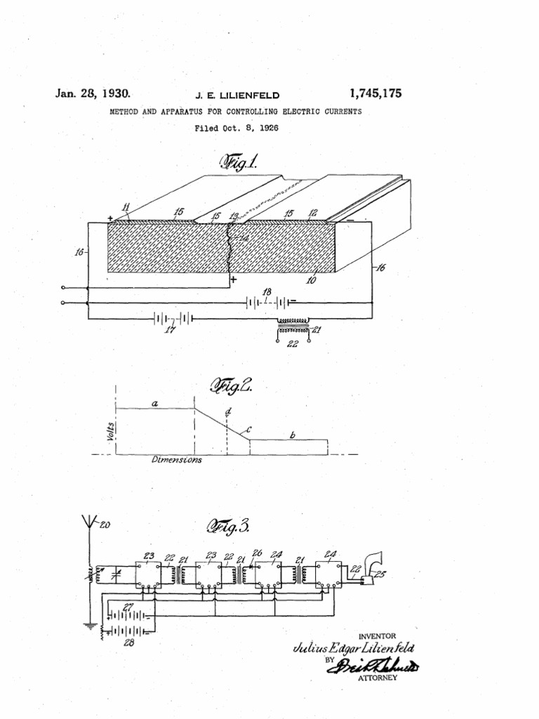 LILIENFELD Method and Apparatus For Controlling Electric Currents (1926 ...