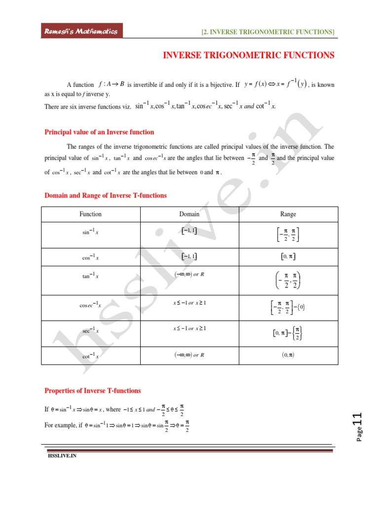Inverse Trigonometric Functions Guide | PDF | Sine | Trigonometric ...