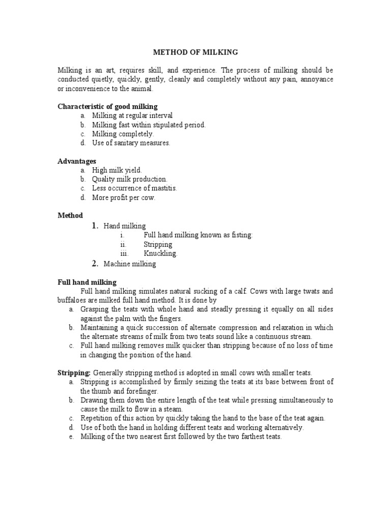 12 Method of Milking | PDF | Dairy | Milk