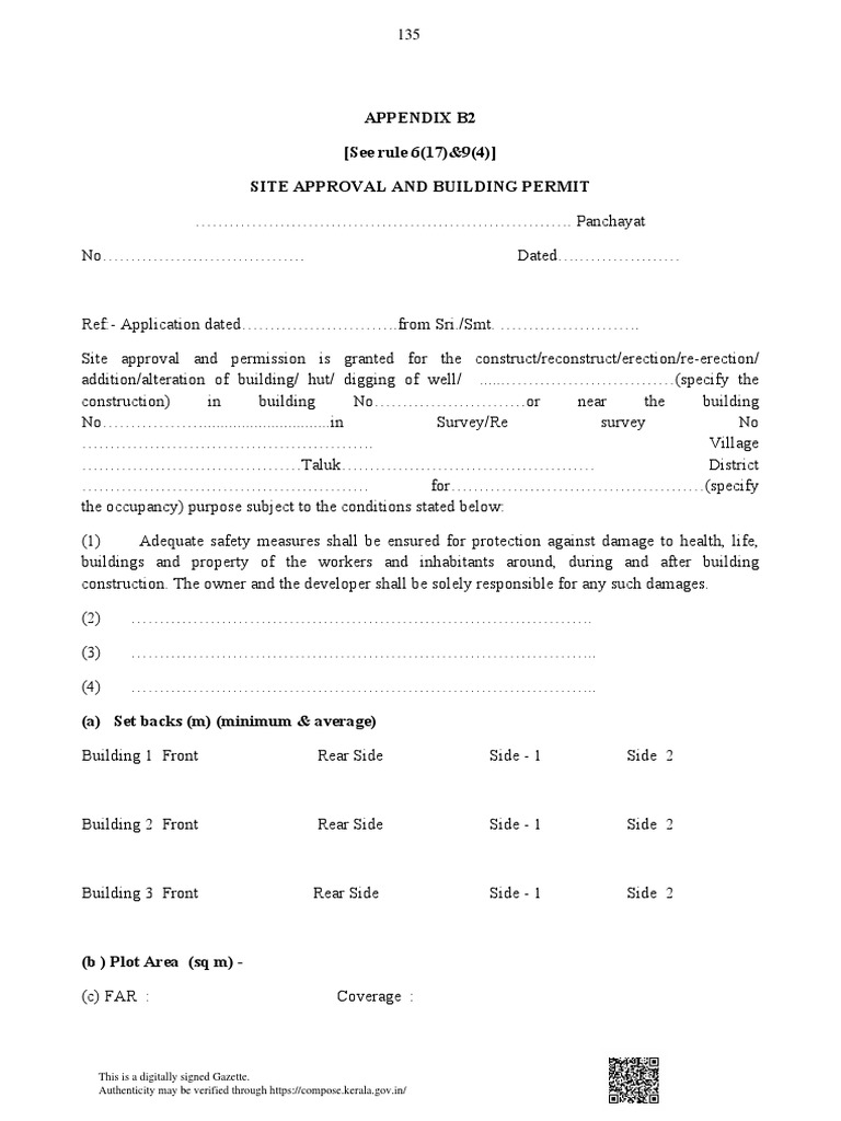 Appendix B2 (See Rule 6 (17) &9 (4) ) Site Approval and Building Permit | Download Free PDF ...
