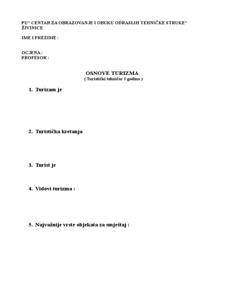 Osnove Turizma | PDF