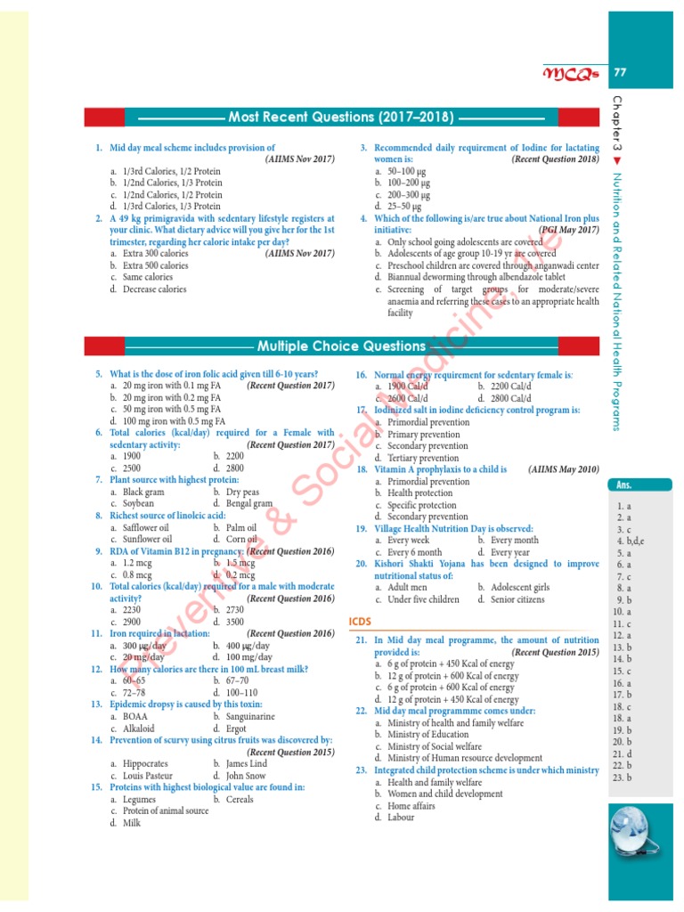 Nutrition MCQs for Health Programs | PDF | Vitamin | Calorie