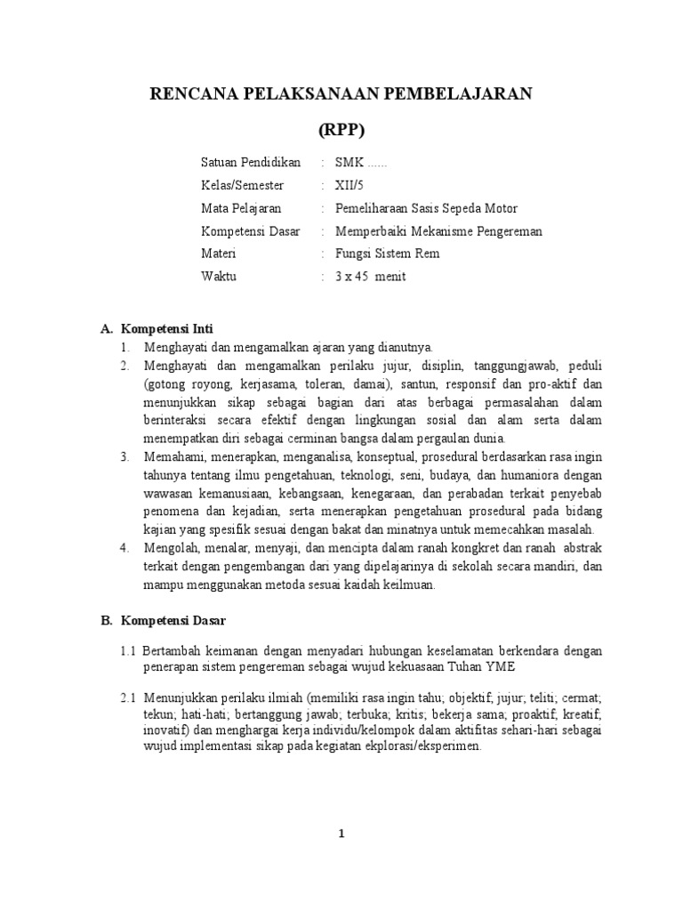 RPP Pemeliharaan Sasis Sepeda Motor | PDF