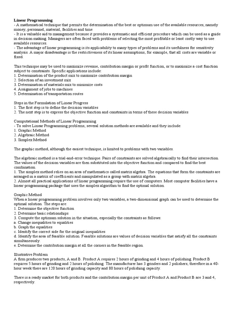 Linear Programming Notes From Cabrera Pdf Linear Programming Mathematical Optimization