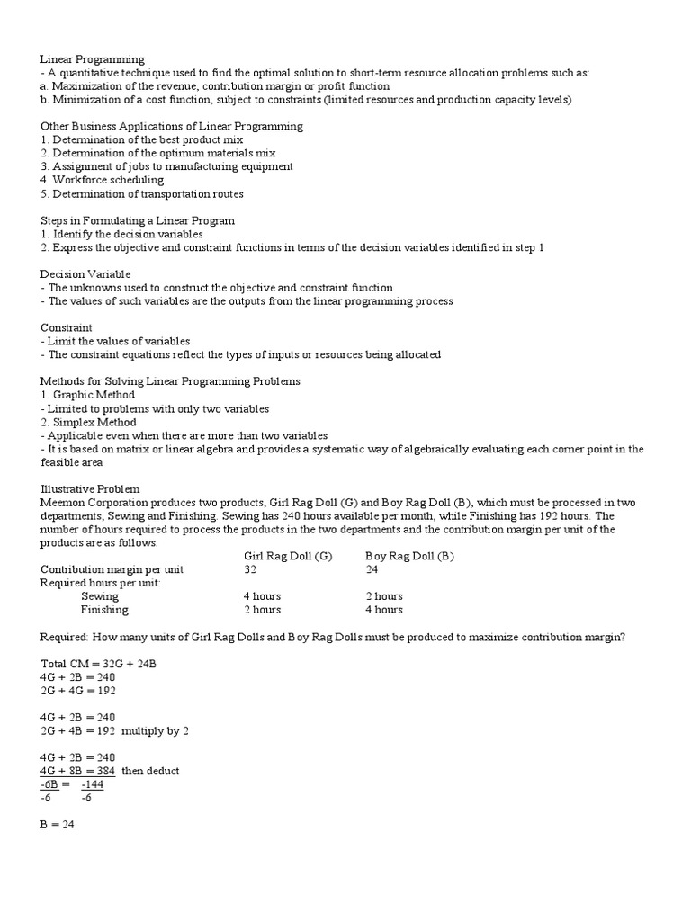 Linear Programming Notes From Roque | PDF | Linear Programming ...