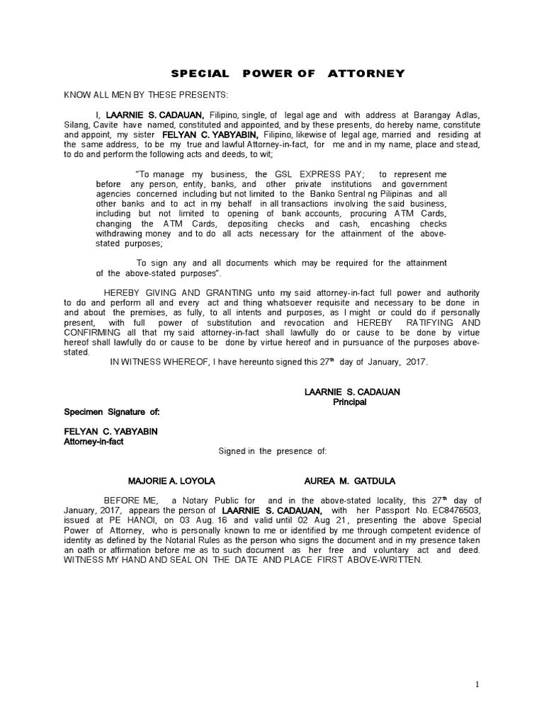 SPA - Manage Business | PDF | Power Of Attorney | Notary Public