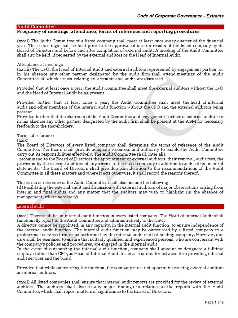 Corporate Governance: Audit Committee Guidelines | PDF | Audit ...