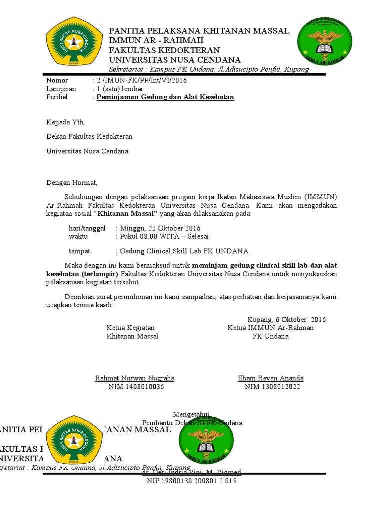 Surat Peminjaman Alat Sunatan Massal Edit | PDF