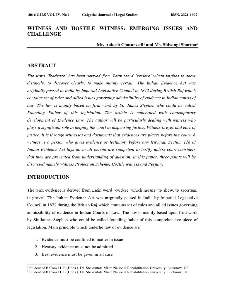 10 Witness and Hostile Witness Emerging Issues and Challenge Akash ...