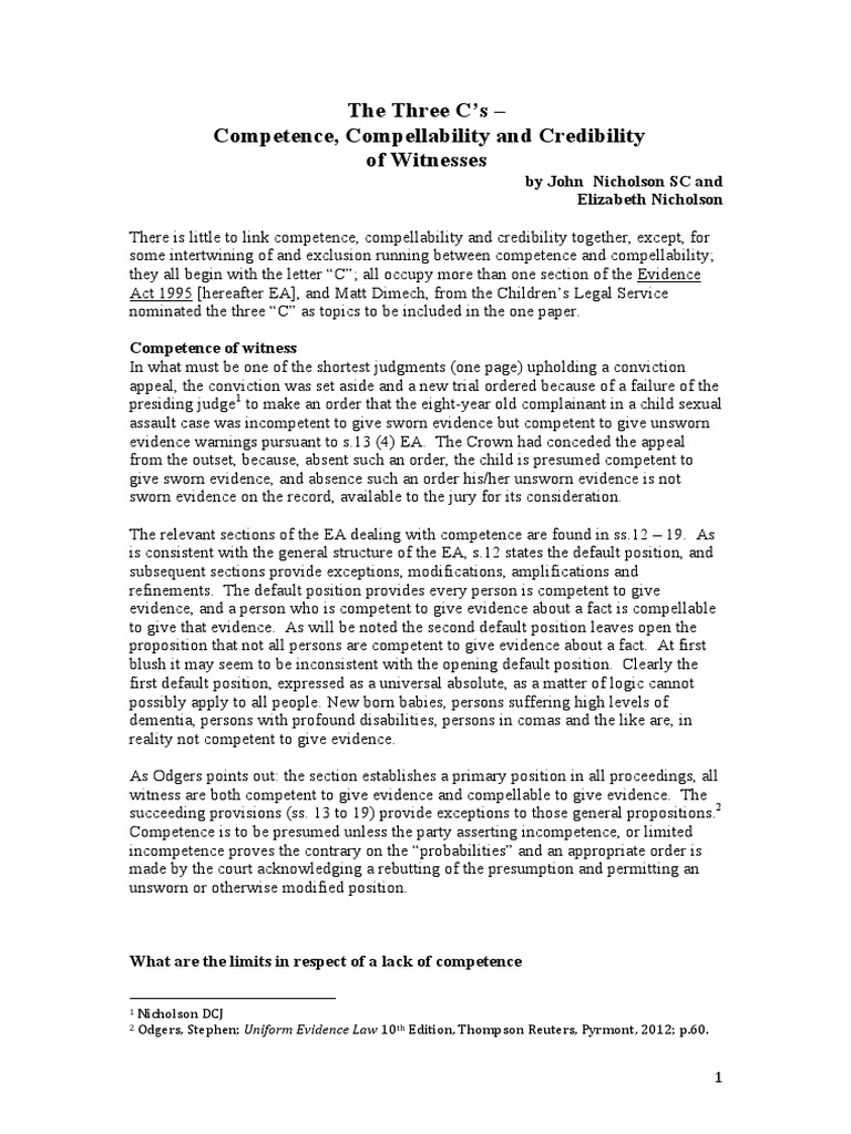 Compellabiliy and Credibility of Witnesses | PDF | Witness | Prosecutor