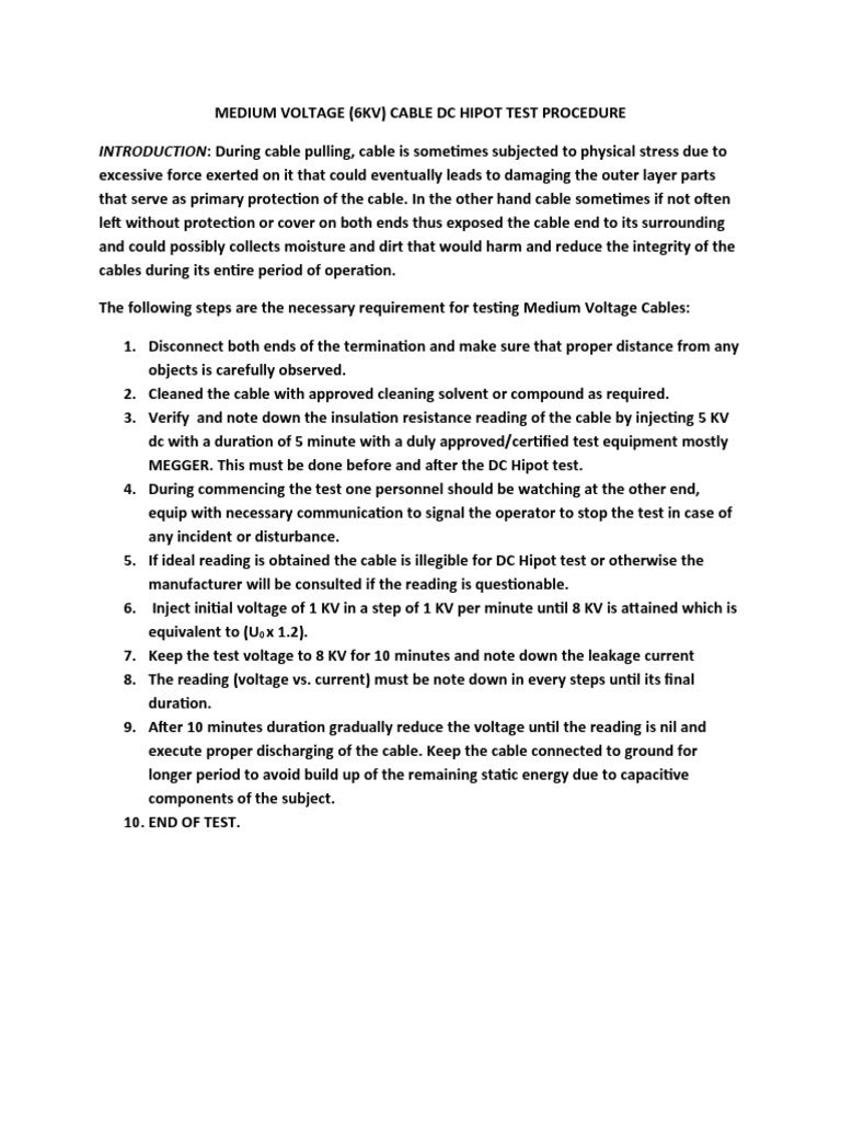 Medium Voltage 6KV Cable DC Hipot Test P | PDF