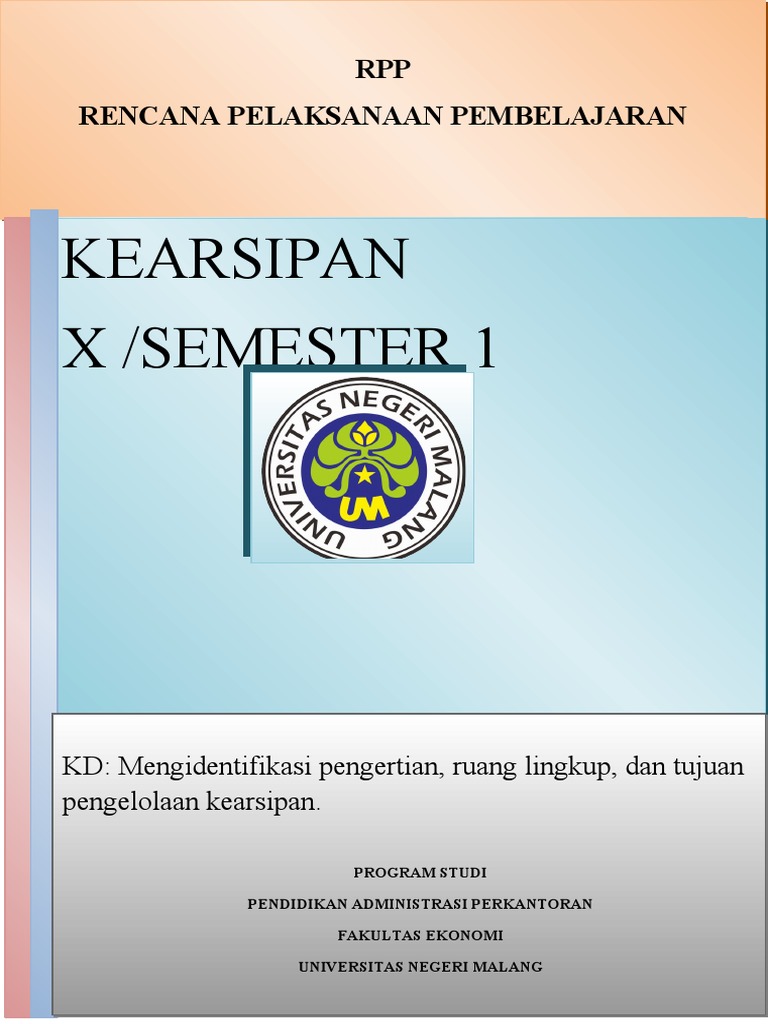 Kearsipan X /semester 1: RPP Rencana Pelaksanaan Pembelajaran | PDF
