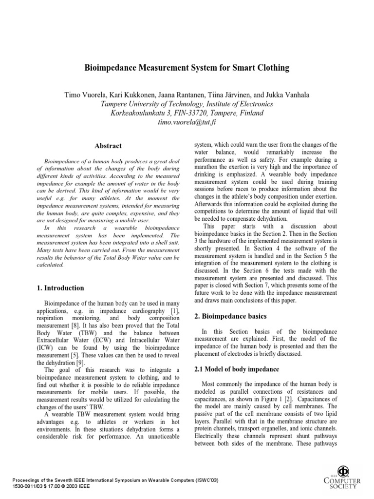 Bioimpedance Measurement System For Smart Clothing | PDF | Analog To ...