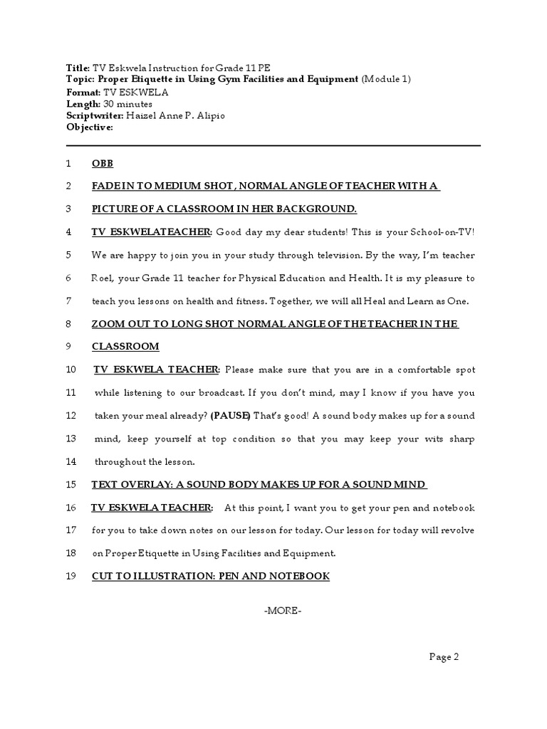 Script Proper Etiquette TV ESKWELA | PDF | Weight Training | Hygiene