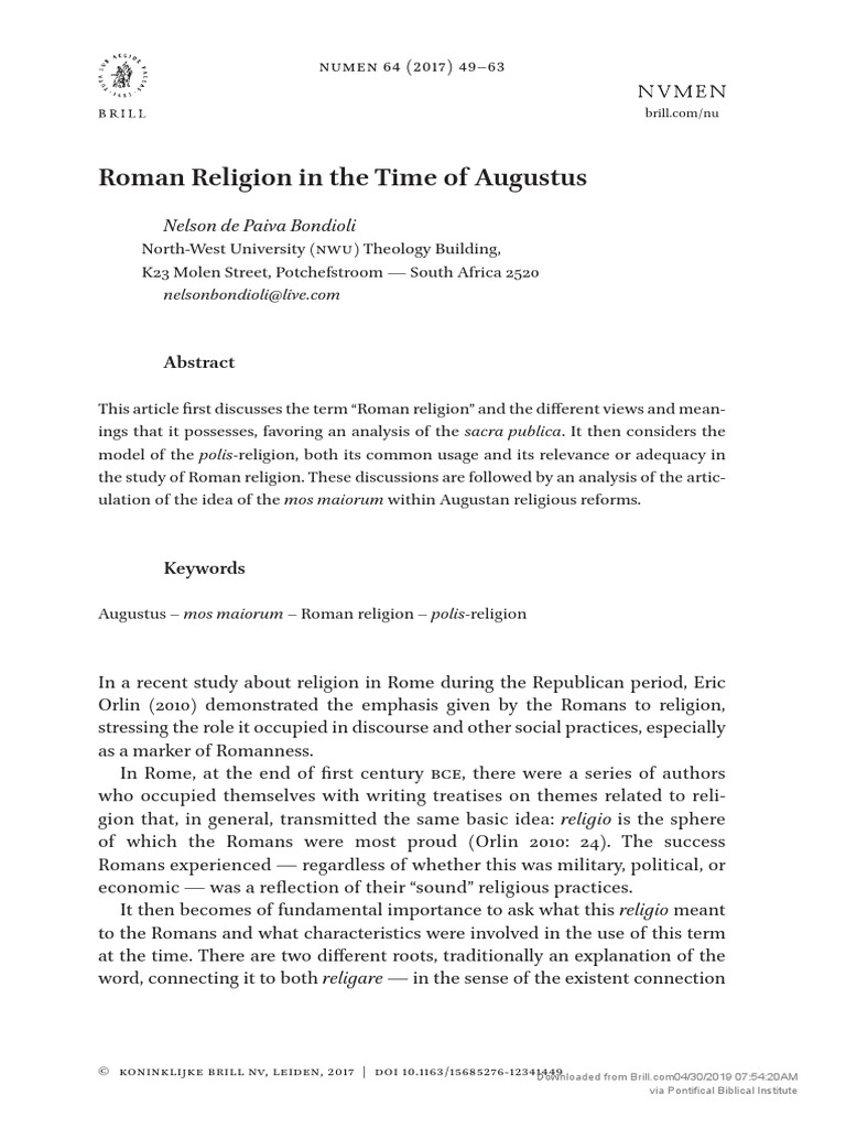 (15685276 - Numen) Roman Religion in The Time of Augustus | PDF | Roman ...