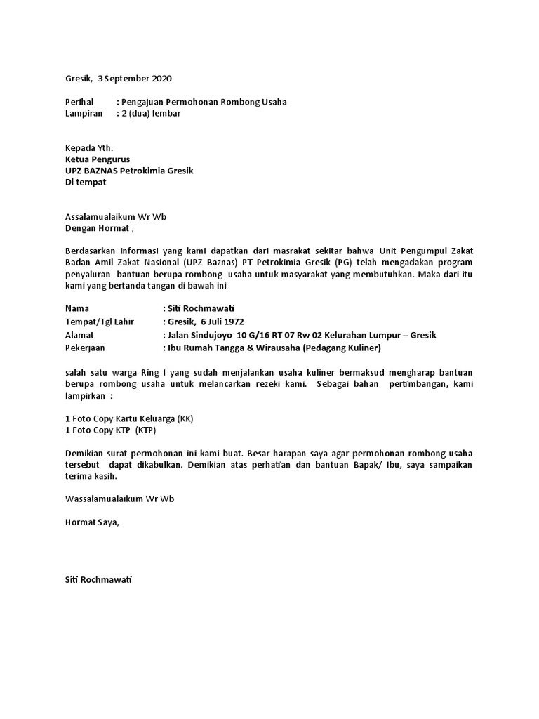 Surat Pengajuan Rombong Mbak Siti Final | PDF