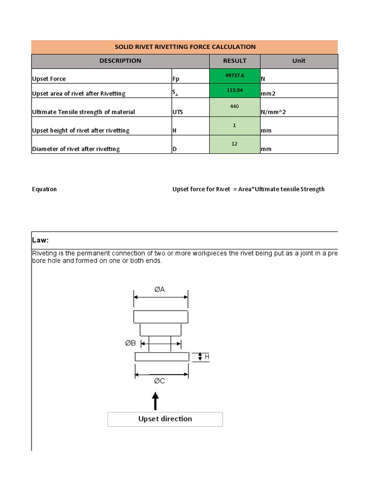 Solid Rivet Upset Force Calculation | PDF | Rivet | Ultimate Tensile ...