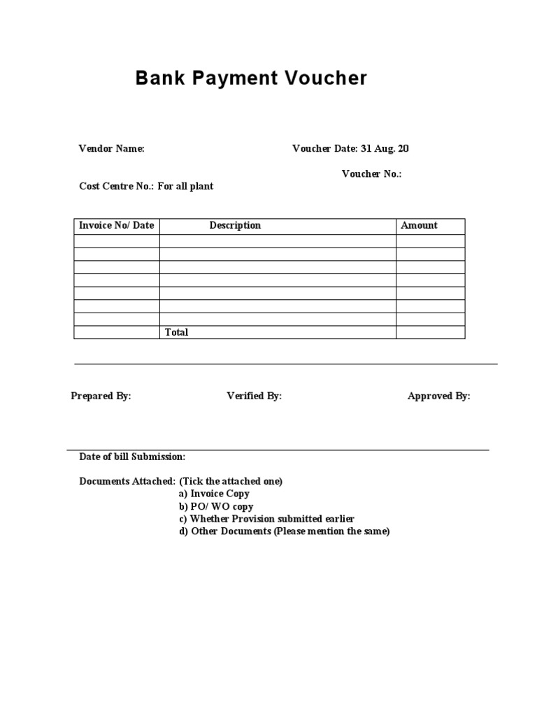 Bank Payment Voucher Template | PDF