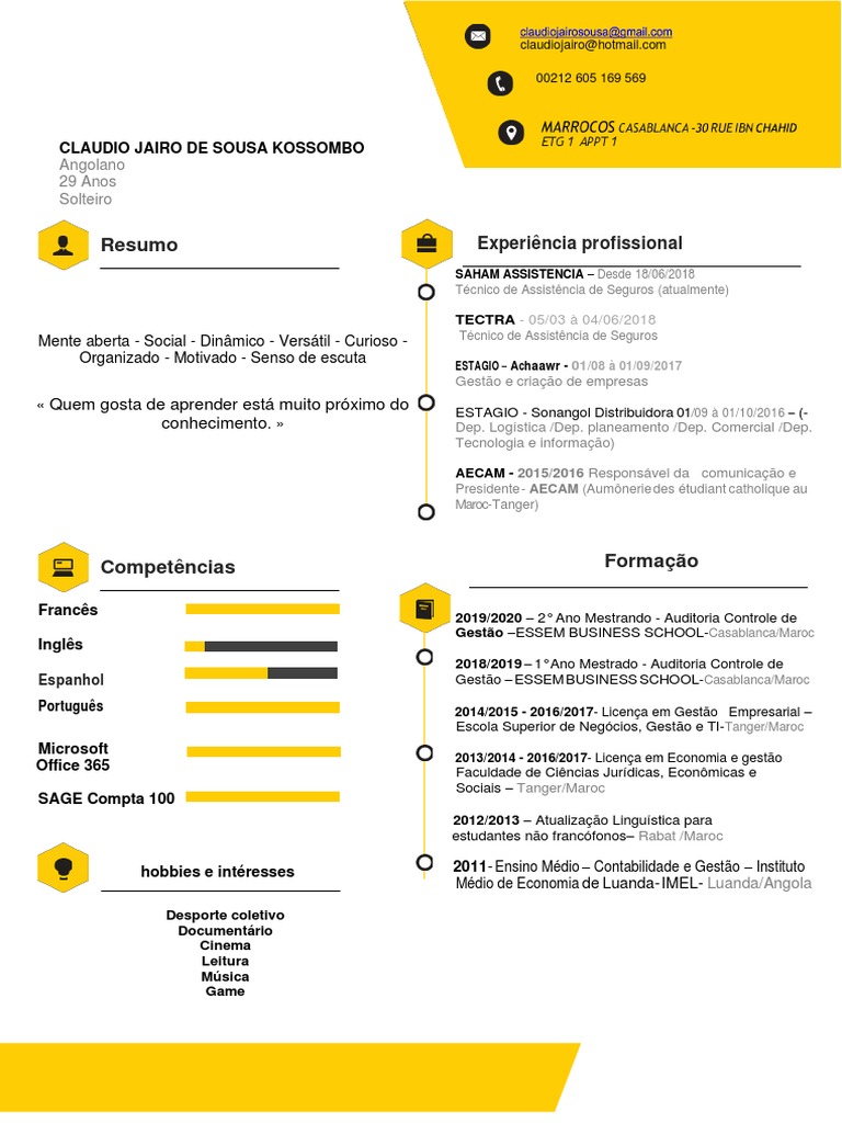 Curriculum Vitae de Claudio Kossombo | PDF | Business | Escolas