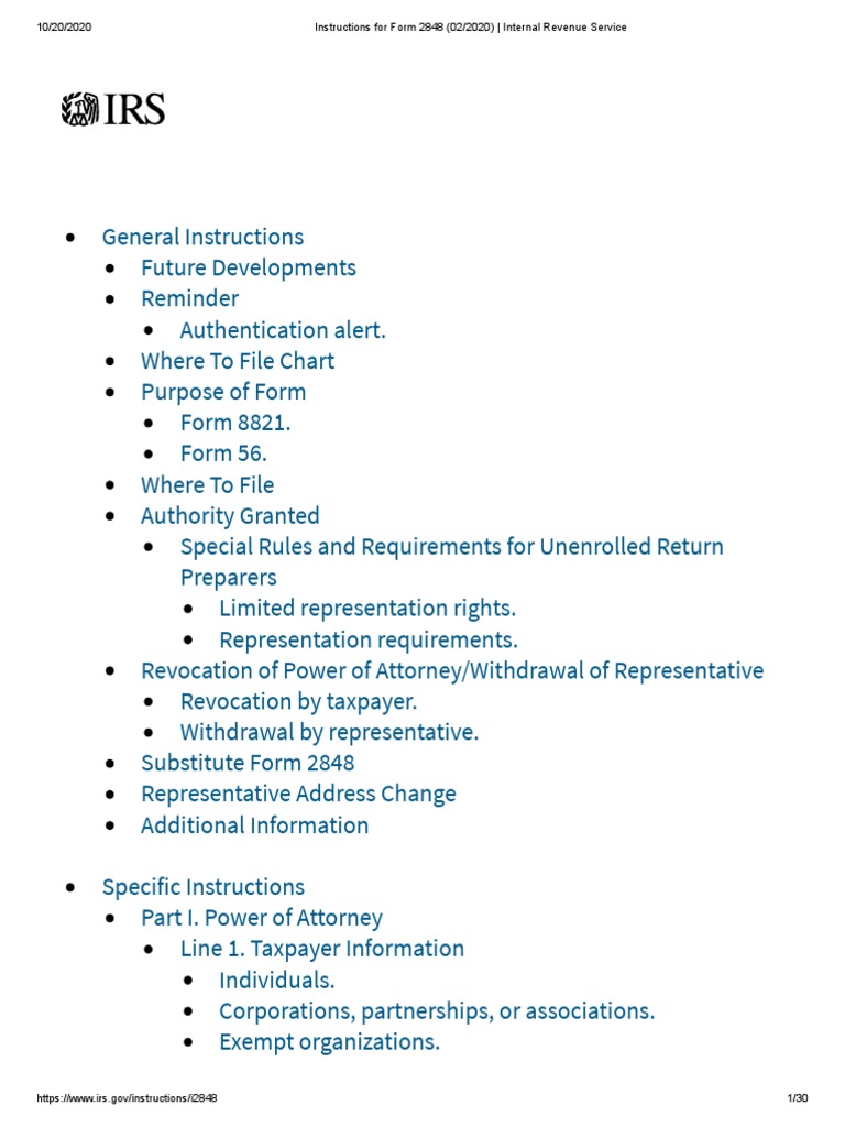 Instructions For Form 2848 (02 - 2020) - Internal Revenue Service | PDF ...