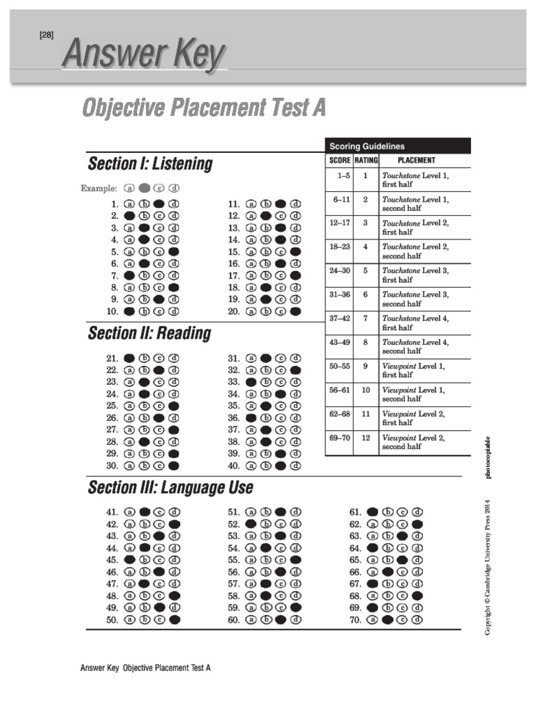 Touchstone Placement Test 1 | PDF | Question