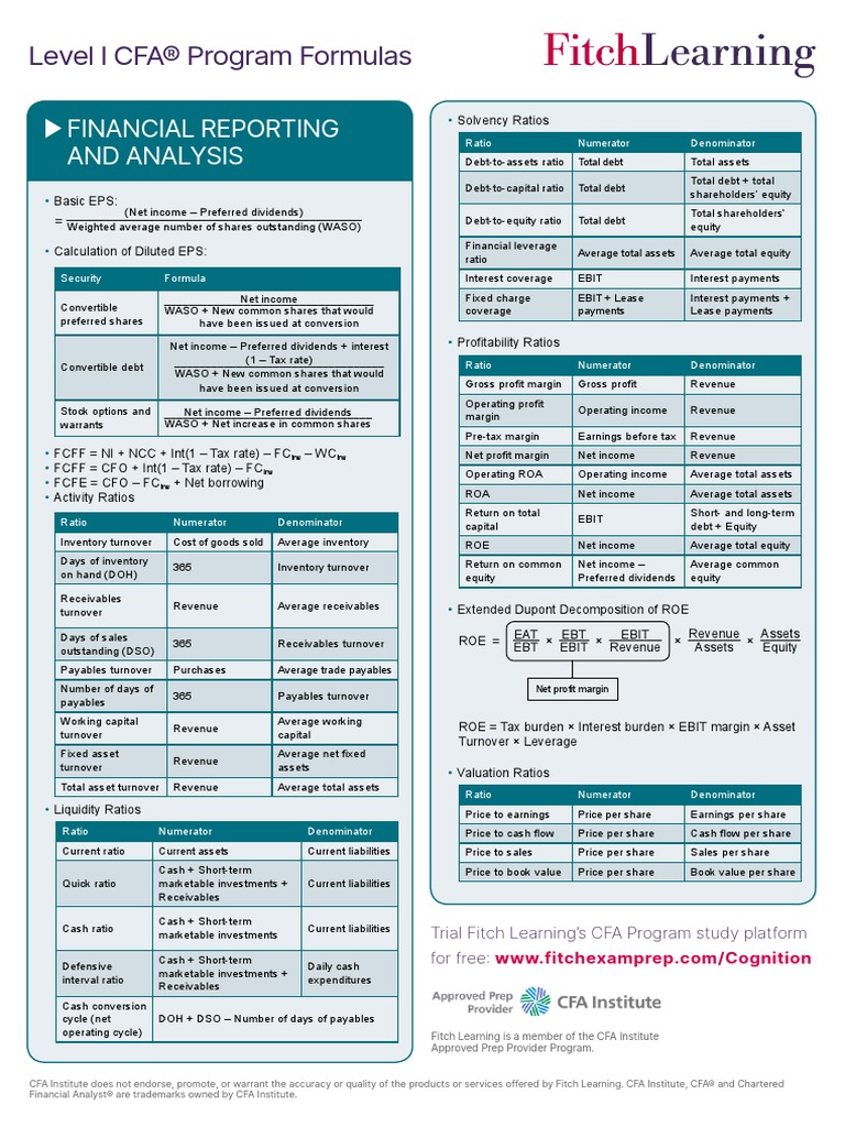 FL CFA Formula Sheet FRA 2020 | PDF | Revenue | Dividend