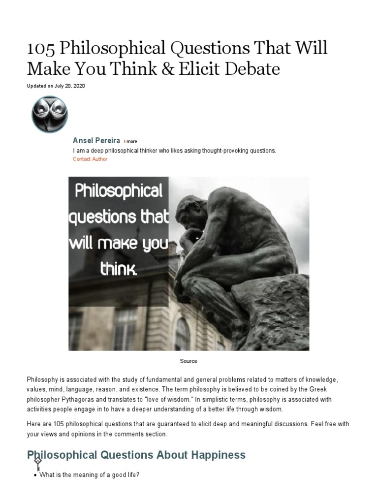 105 Philosophical Questions That Will Make You Think & Elicit Debate ...
