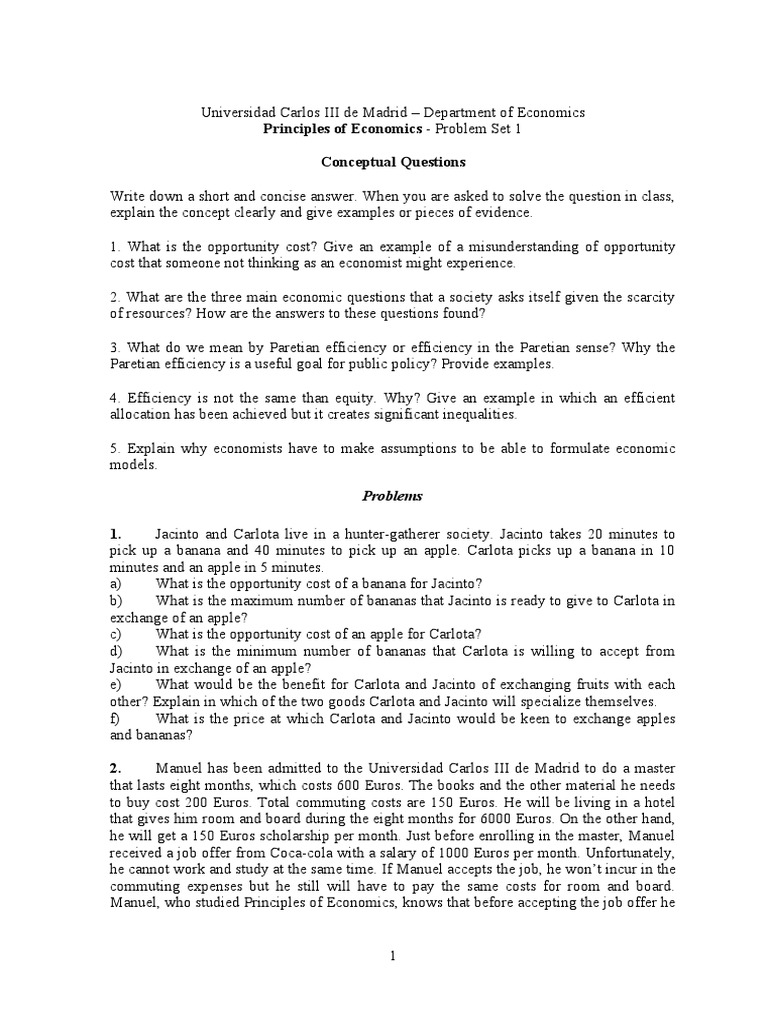 Principles of Economics - Problem Set 1 Conceptual Questions | PDF ...
