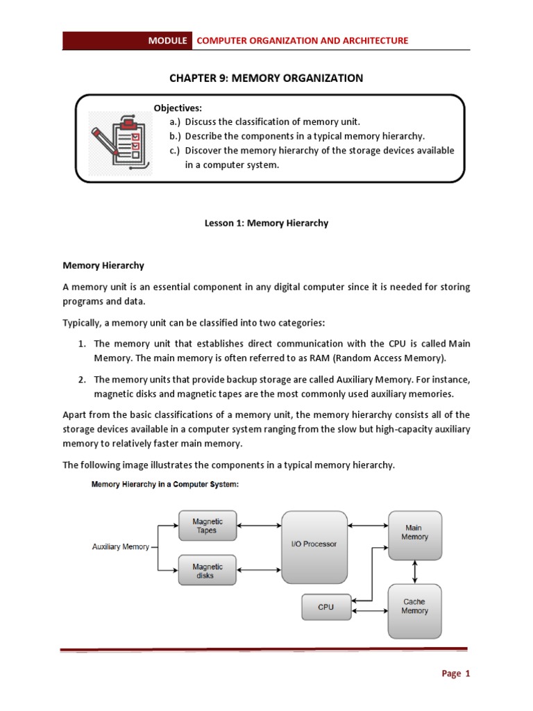 Chapter 9: Memory Organization: Objectives | PDF | Computer Data Storage | Random Access Memory