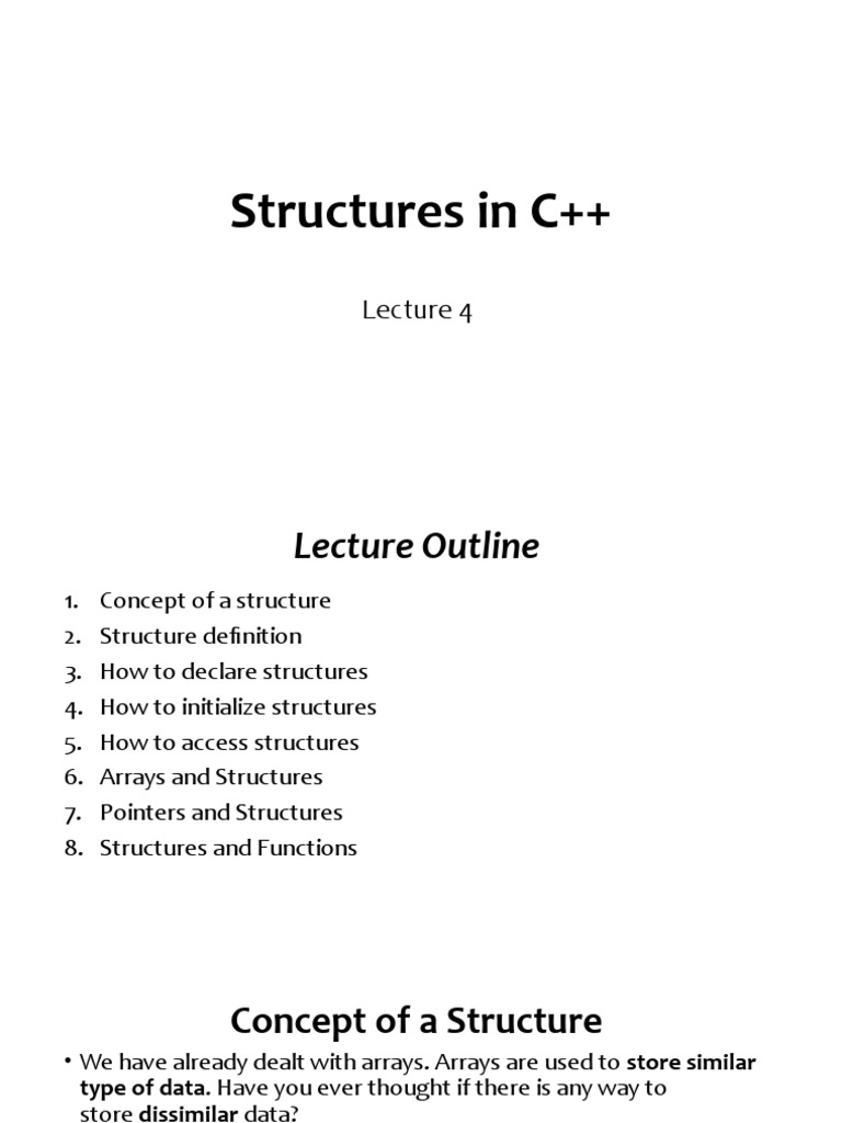 Lecture 4 Structures In C Pdf Array Data Structure Parameter