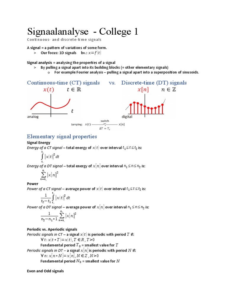 Signaalanalyse - College 1 - Continuous - and Discrete-Time Signals ...