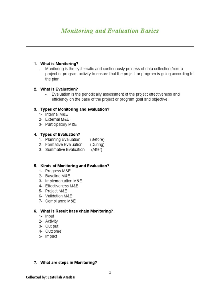 Monitoring and Evaluation Basics | PDF | Monitoring And Evaluation ...