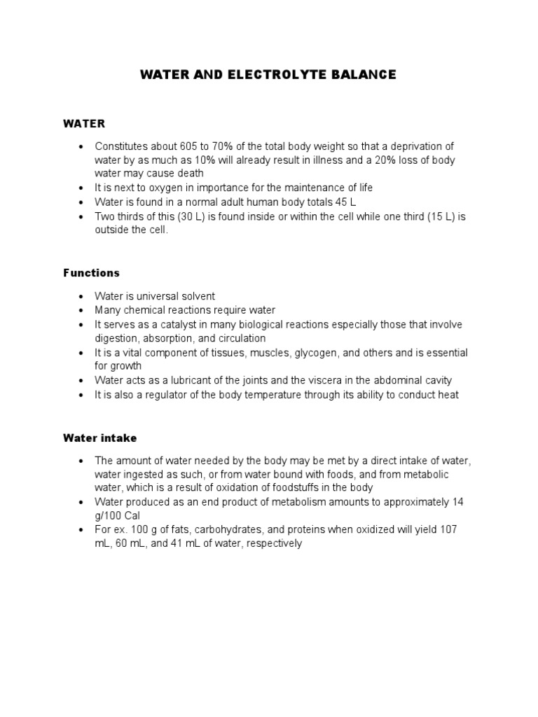 Water and Electrolyte Balance Explained | PDF | Physiology | Water