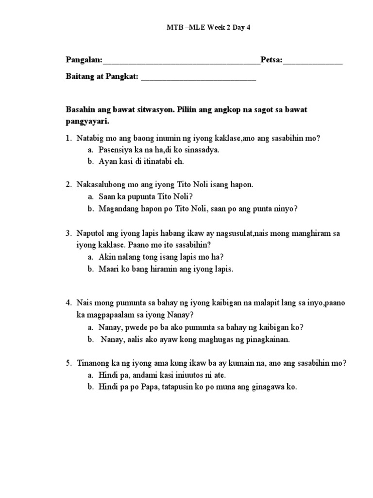 MTB Week 2 Day 4 Activity | PDF