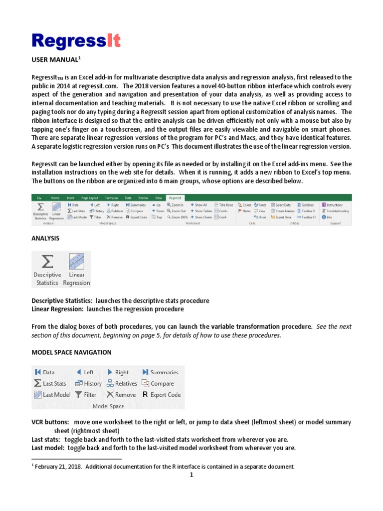 Regress It 2018 User Manual | PDF | Regression Analysis | Statistics