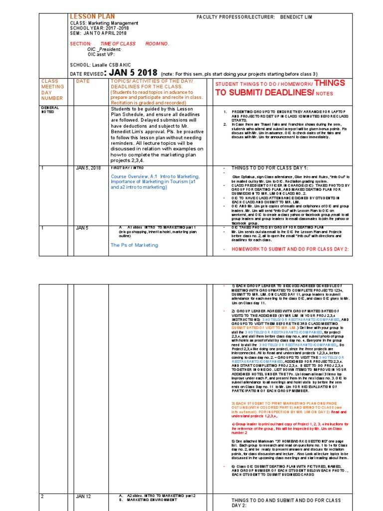 Things To Submit/ Deadlines/: Lesson Plan | PDF | Business