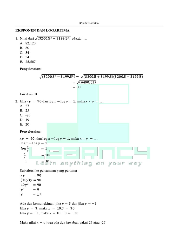 Soal dan Pembahasan Eksponen & Logaritma | PDF | Metode & Bahan Ajar