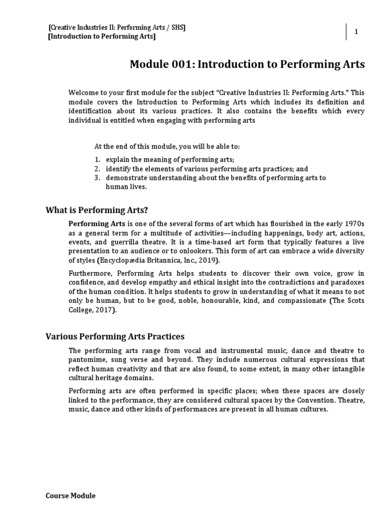 Introduction to Performing Arts Module | PDF | Play (Theatre) | Tragedy