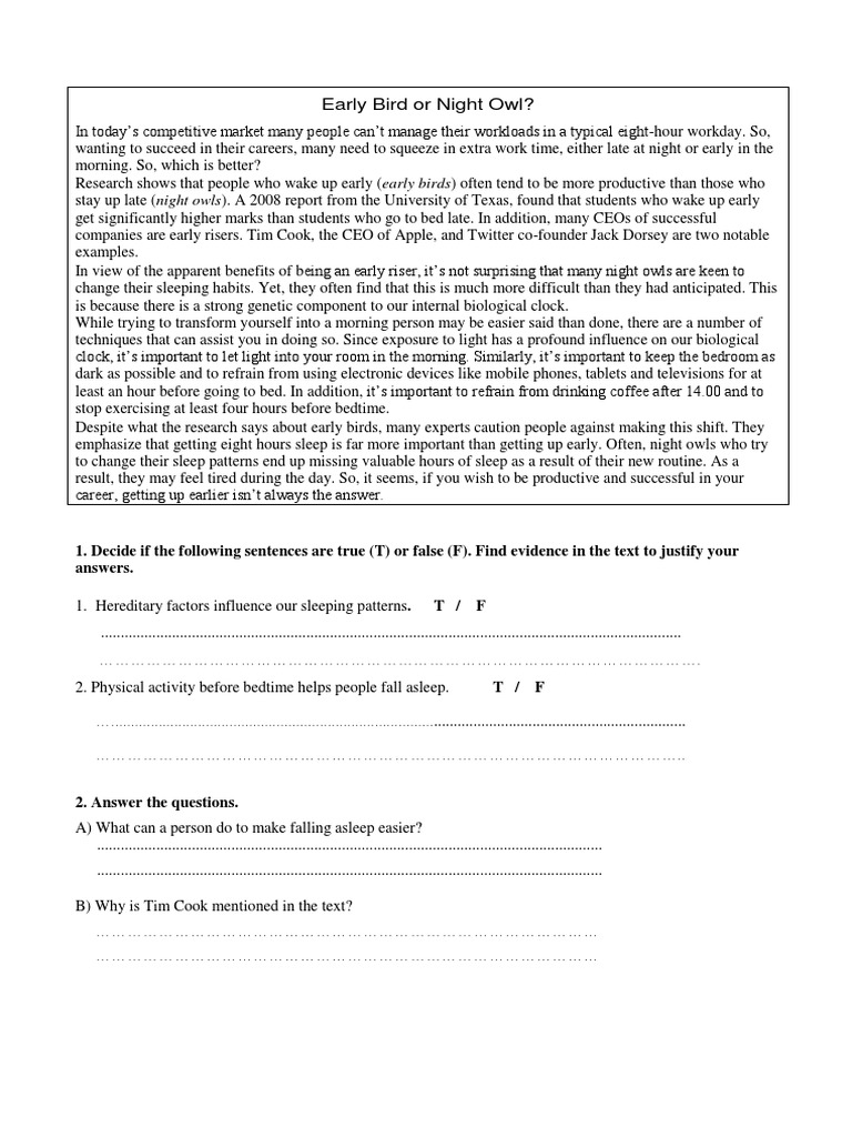 Early Bird or Night Owl? | PDF | Sleep | Cognition